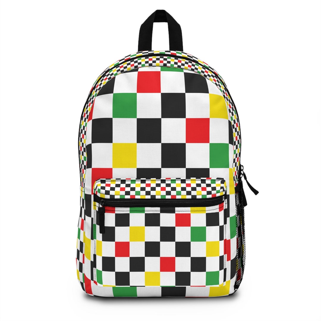 Rasta Checkered Backpack, Reggae School Bag, Lightweight Polyester ...