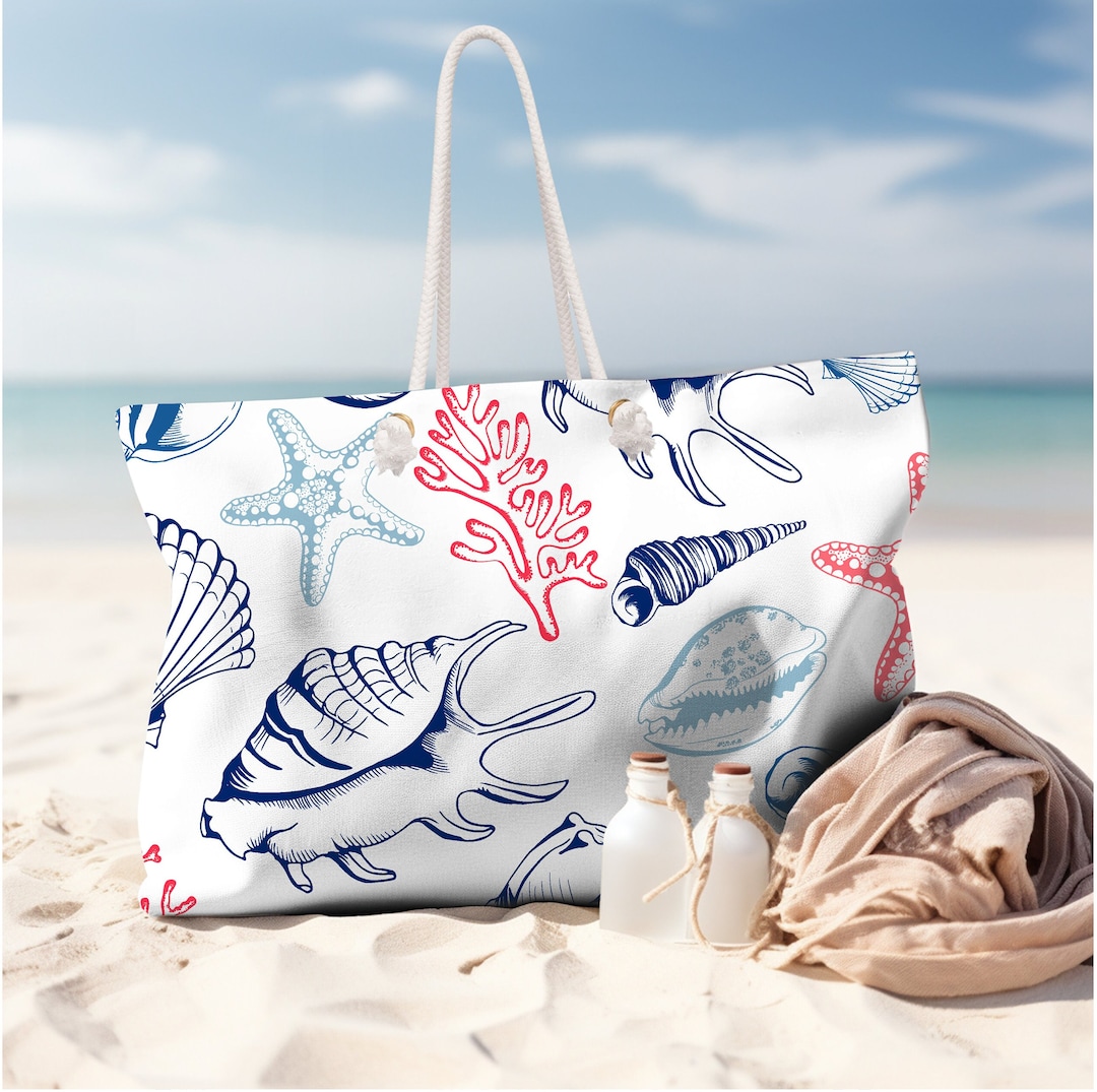 Shell & Sea Star Beach Tote: Coastal Style Bag, Vibrant Ocean Pattern ...