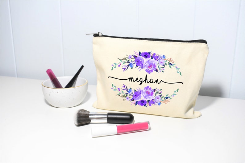 Bridal Party Gift Makeup Case Personalized Bag Purple | Etsy