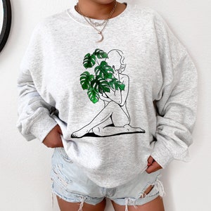 Plant Lady Sweater, Plant Lady Gift, Line Art Sweater, Plant Lover Gift ...