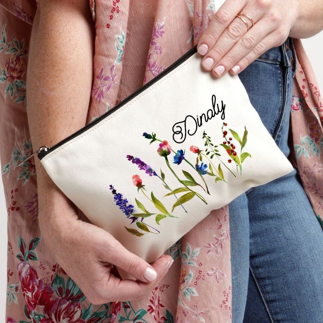 Wildflower Bag, Flower Makeup Bag, Personalized Makeup Bag, Gardener ...