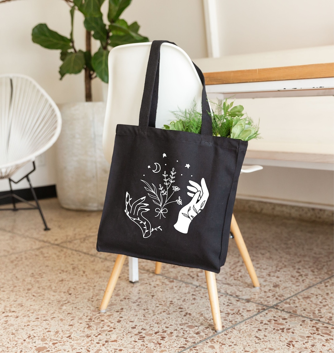 Celestial Bag, Crystal Bag, Spiritual Bag, Plant Tote Bag, Black Tote ...