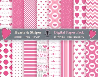Digital Paper I Love You Pink Digital Paper Pack Valentines | Etsy