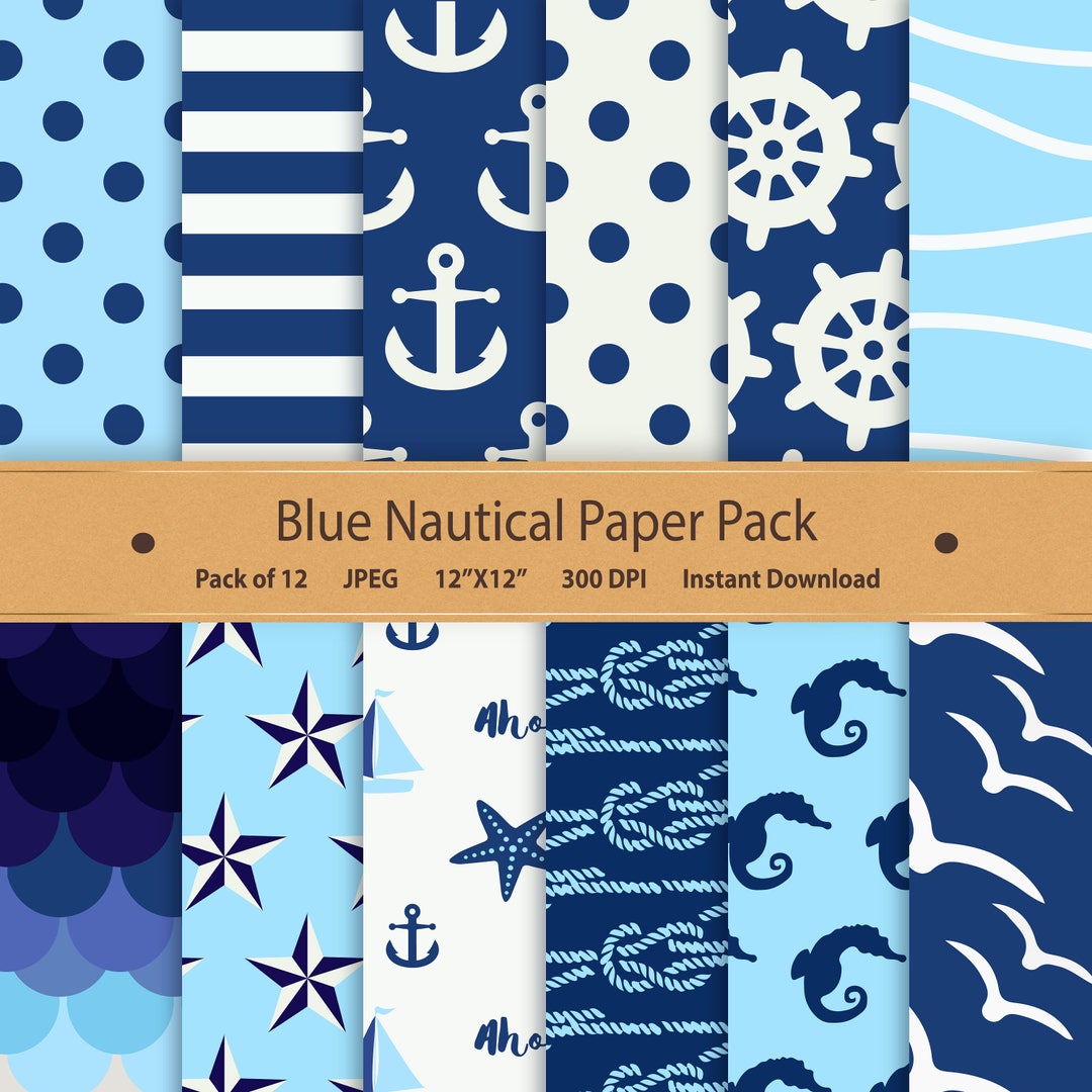 Nautical Digital Paper Pack: Navy, Anchor, and Sailboat (digital ...