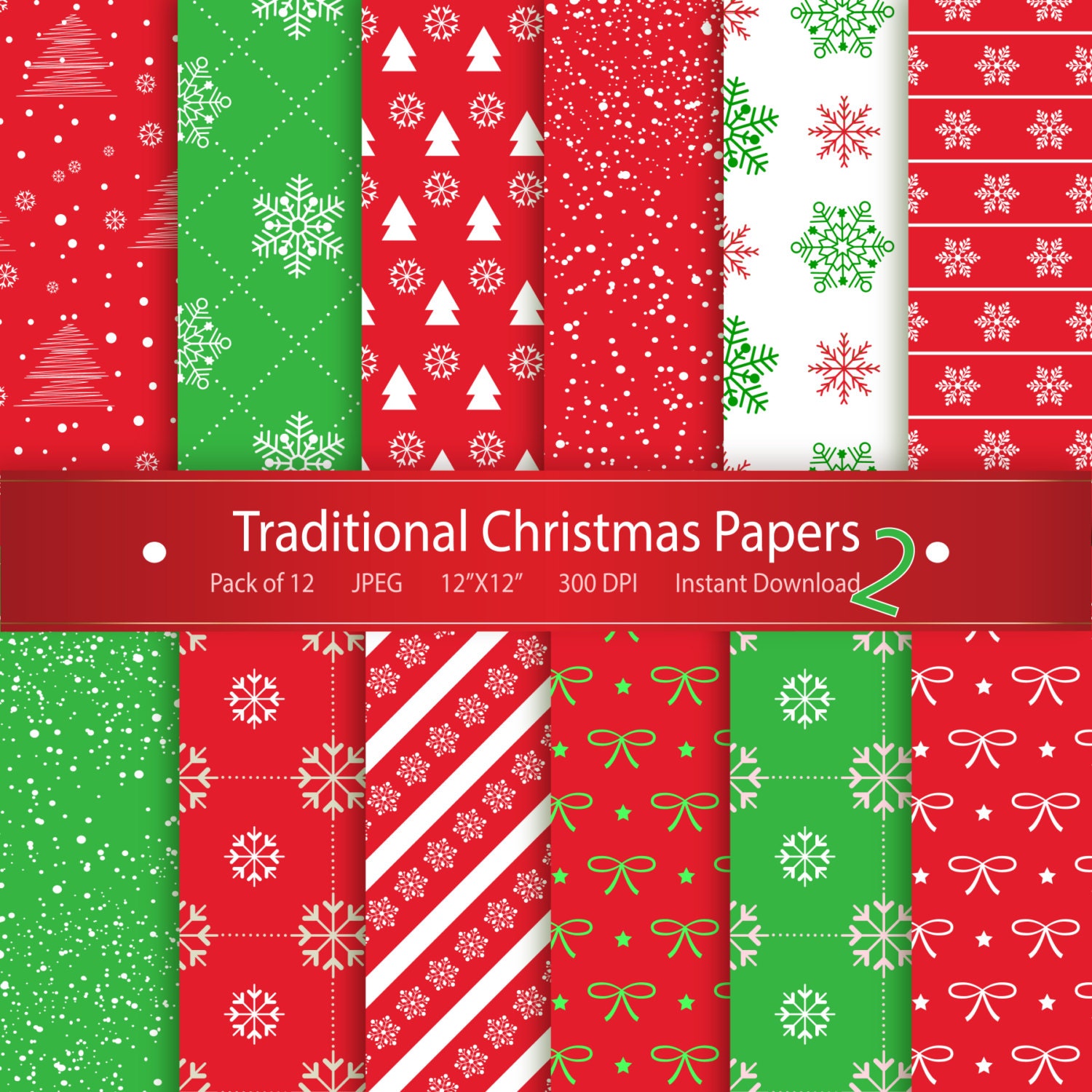 Christmas Digital Paper: Traditional Christmas Papers Instant Download ...