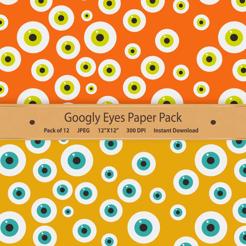 Googly Eyes Digital Scrapbook Papers Halloween Paper Pack Halloween ...