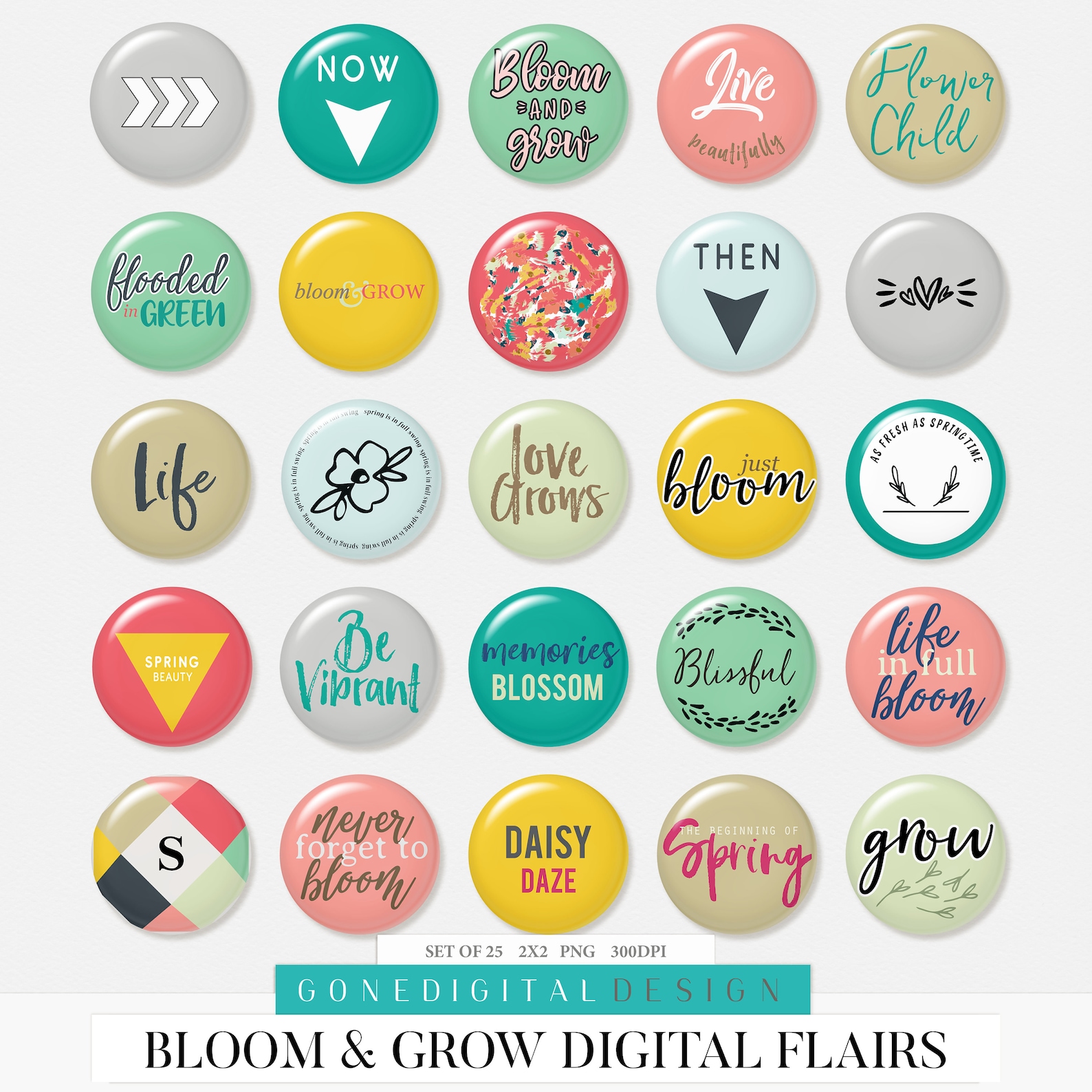 Bloom & Grow Flair Buttons Spring Flair Pin Project Life Digital Badge ...