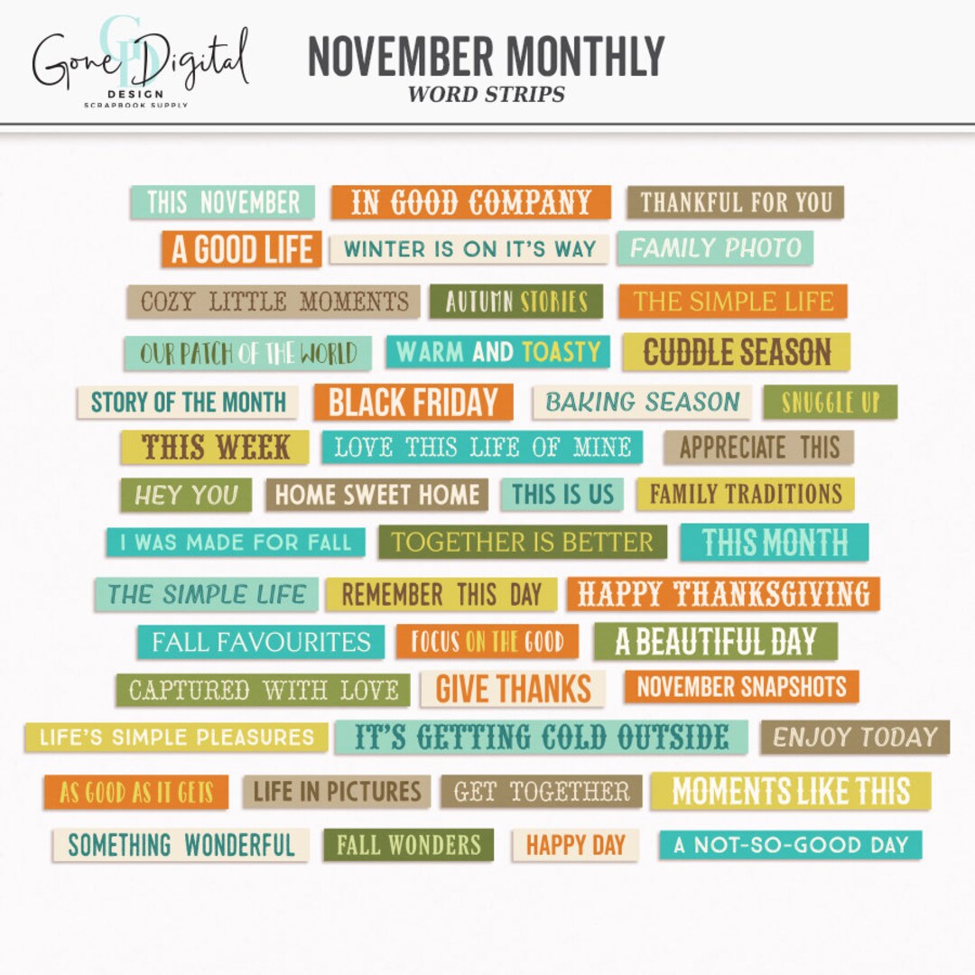 Word Strips Fall Digital Word Art Autumn Words Stickers Fall Phrases ...