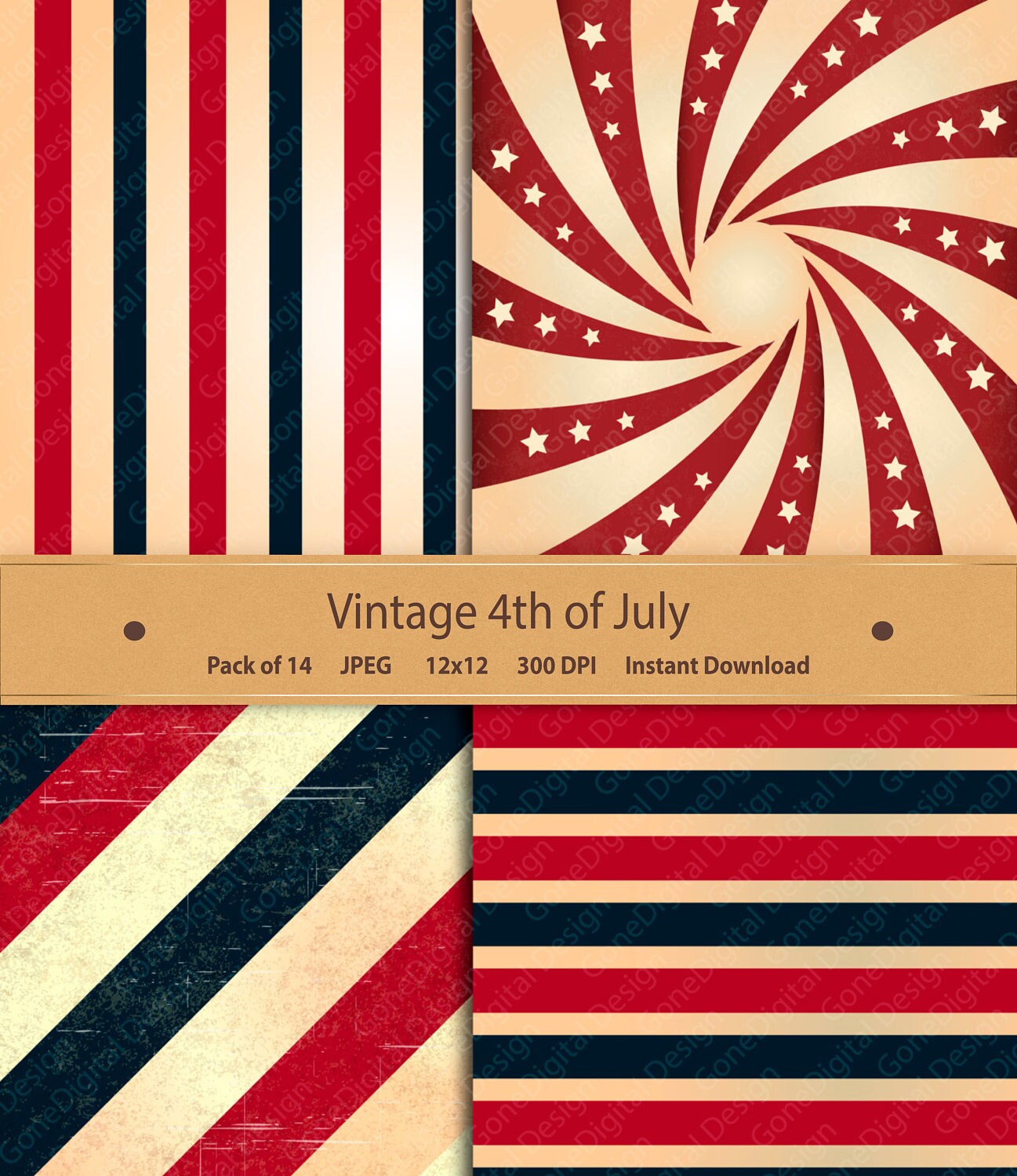 Digital Paper Pack Vintage Fourth of July Papers Patriotic America ...