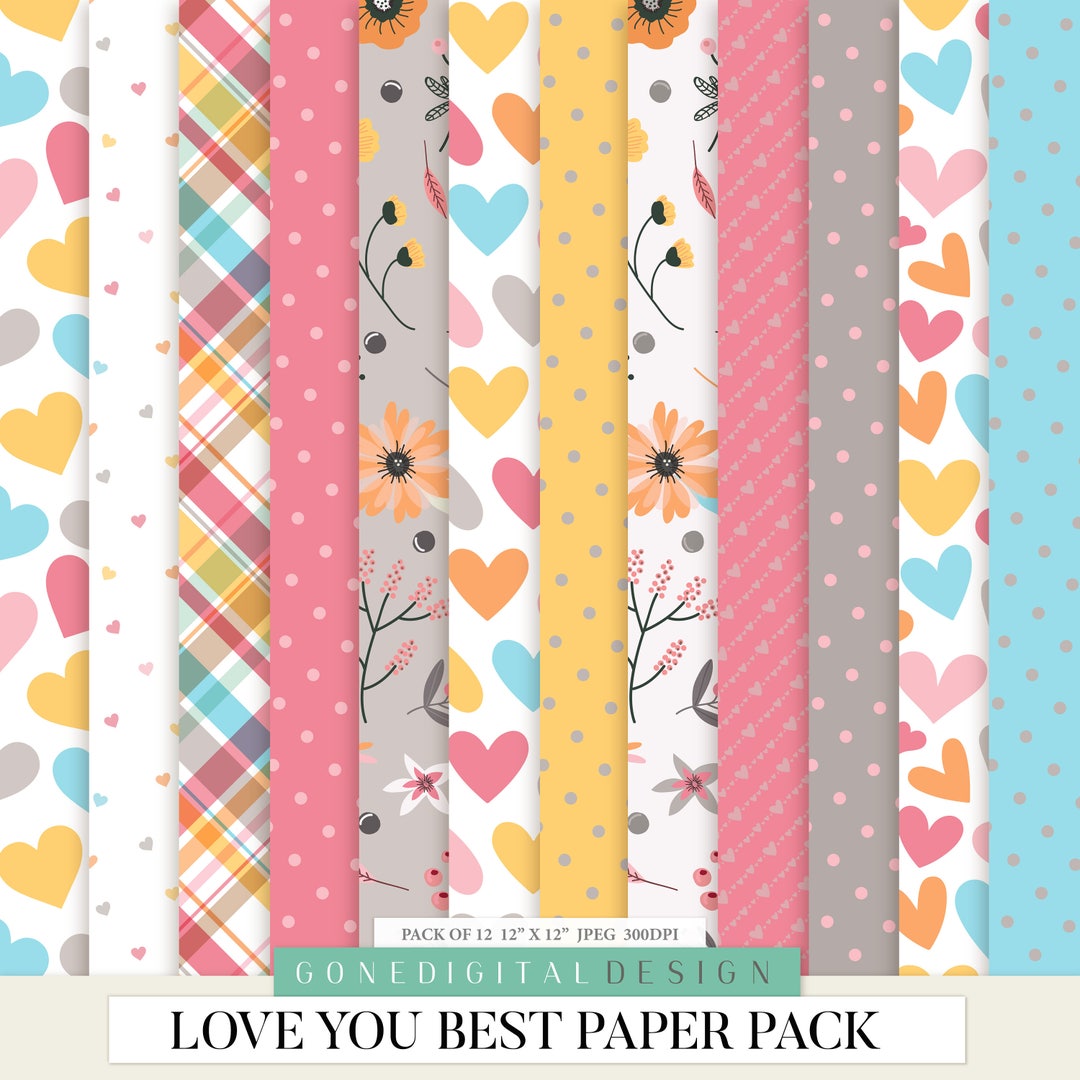 Valentine Digital Paper Pack, Hearts & Flowers (digital Download) - Etsy