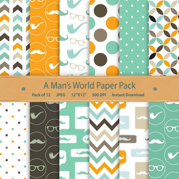 Digital Paper Man Fathers Day Download Moustache Digital Scrapbook ...