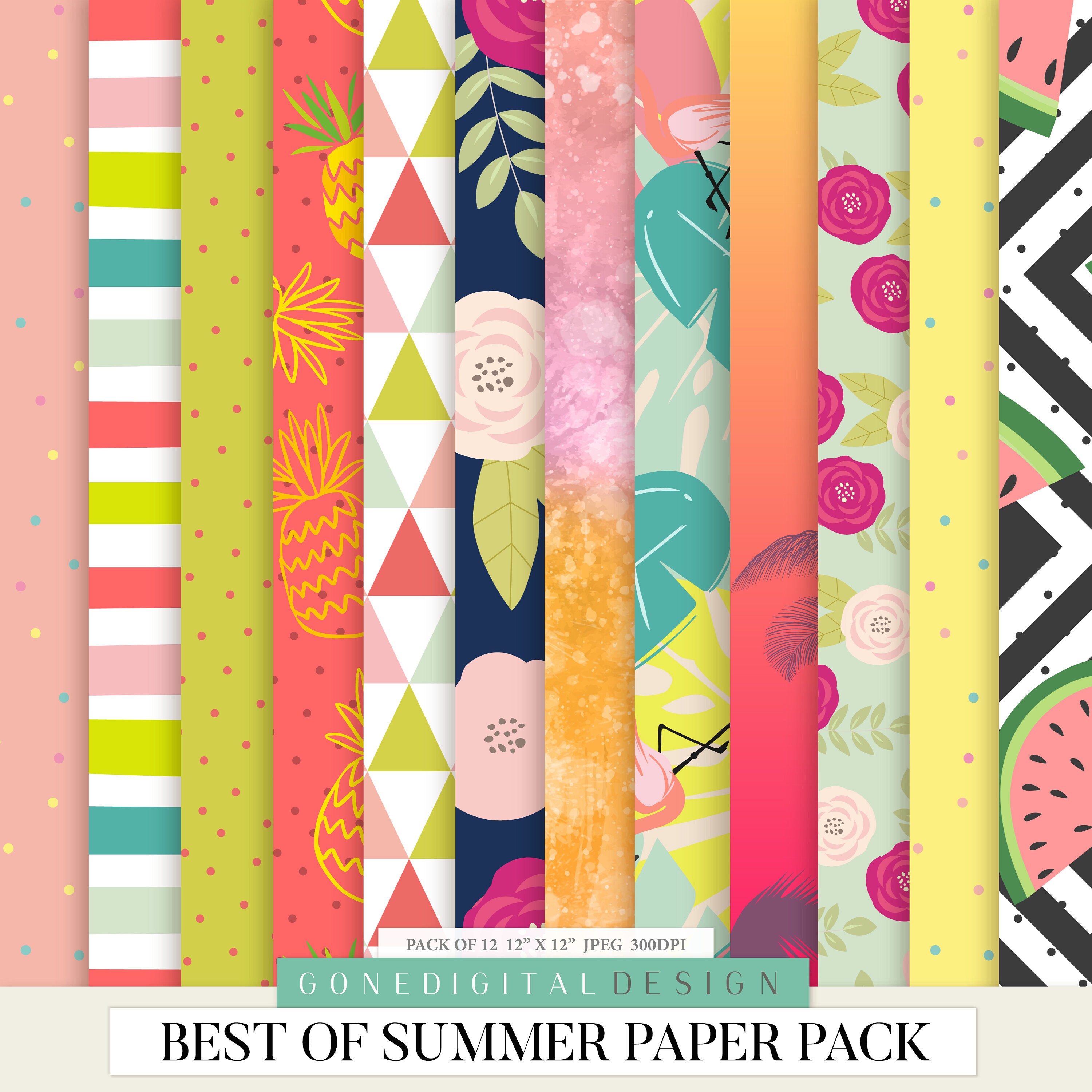 Digital Summer Paper Summer Pattern Summer Scrapbook Paper Summer ...