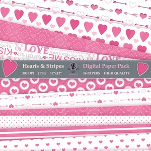 Pink Digital Paper Pack Valentine Digital Scrapbooking Paper Hearts ...