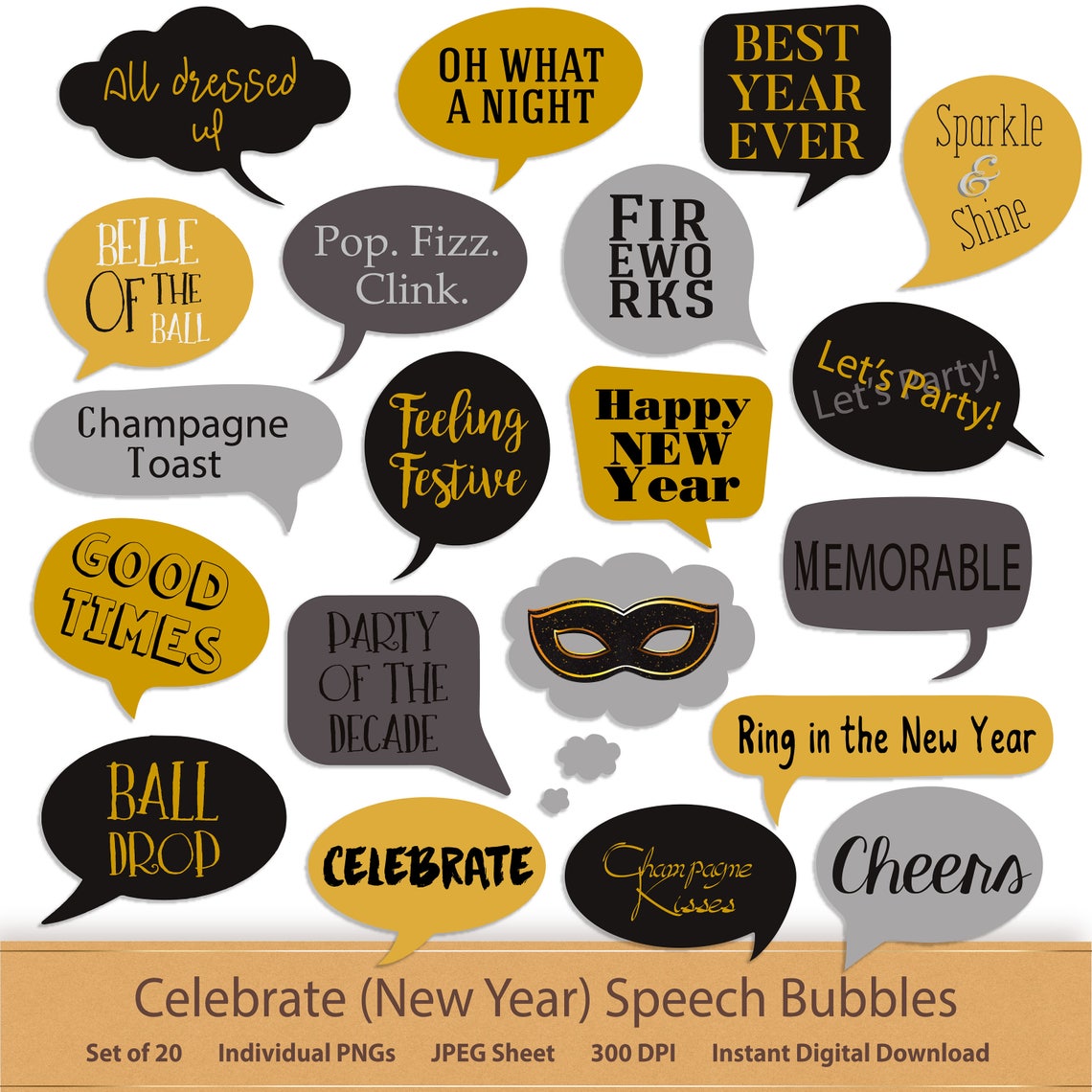 New Year Speech Bubbles Printable Planner Stickers Digital Scrapbook ...