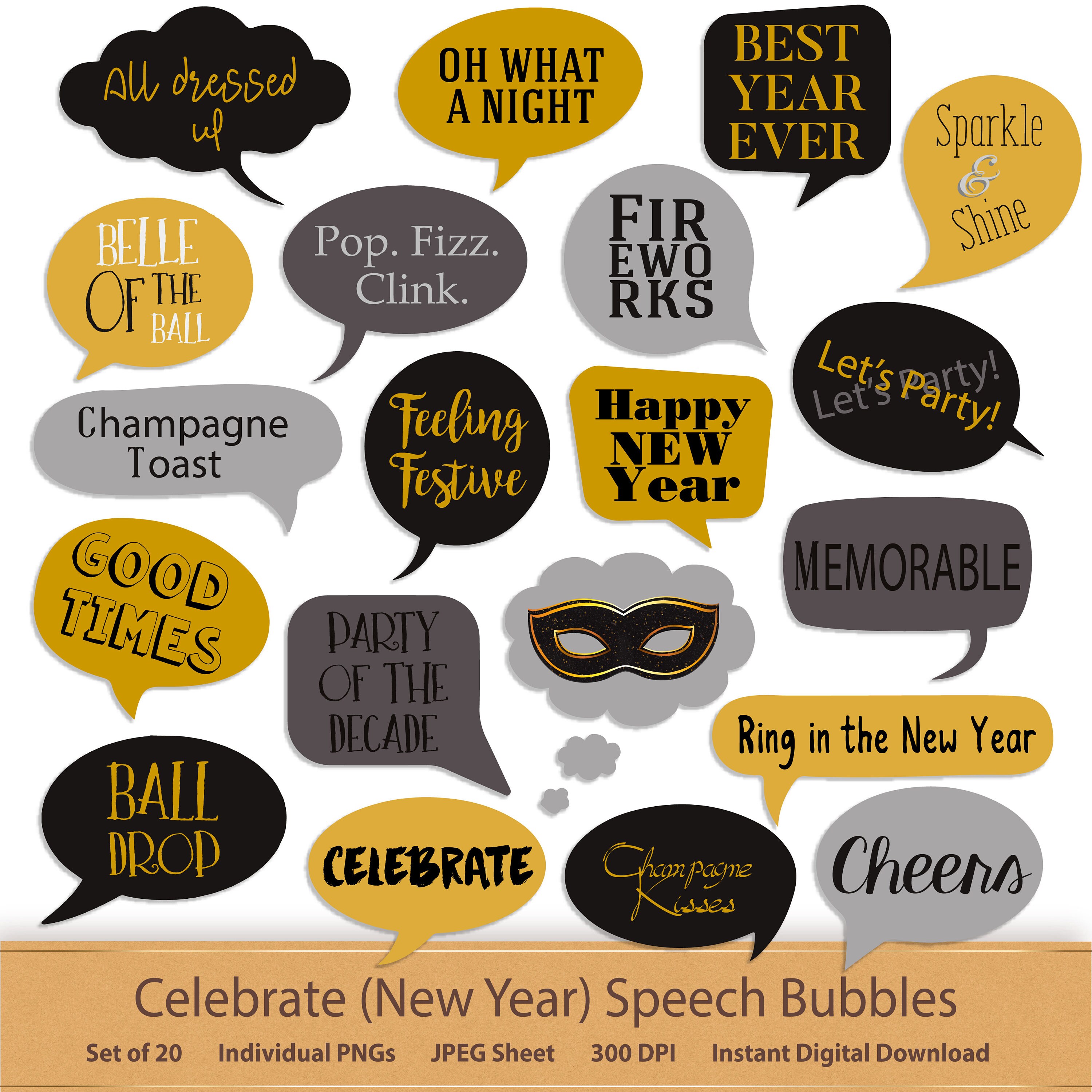 New Year Speech Bubbles Printable Planner Stickers Digital Scrapbook ...