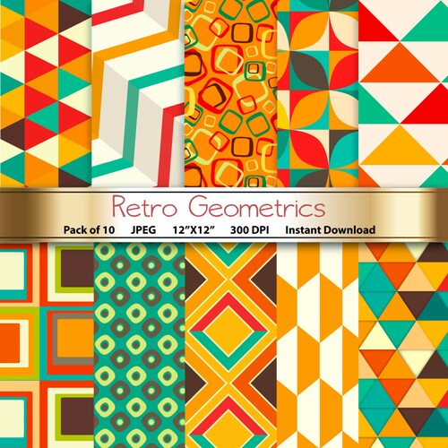 Geometric Digital Paper Green Geometrics Scrapbooking Paper | Etsy