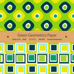 Geometric Digital Paper Green Geometrics Scrapbooking Paper Pattern ...