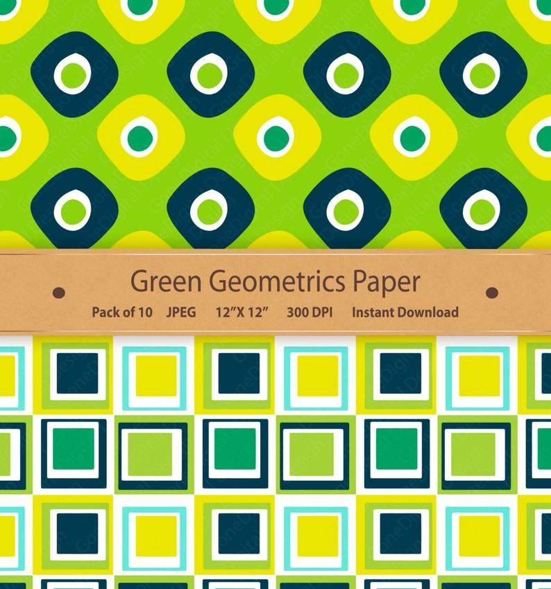 Geometric Digital Paper Green Geometrics Scrapbooking Paper Pattern ...