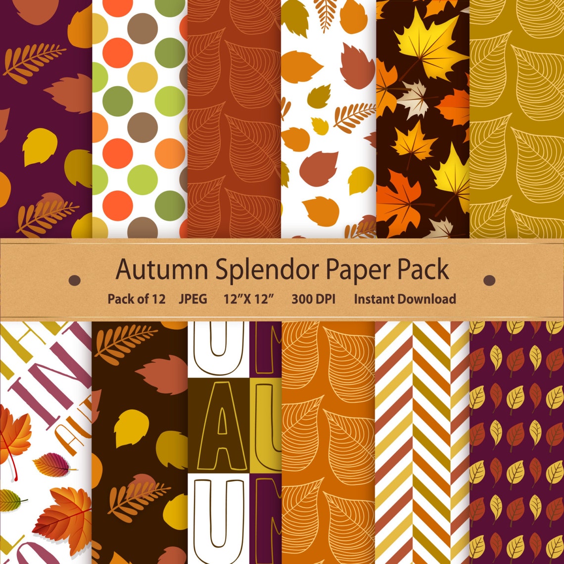 Digital Paper Autumn Scrapbook Paper Autumn Splendor Autumn Leaves ...