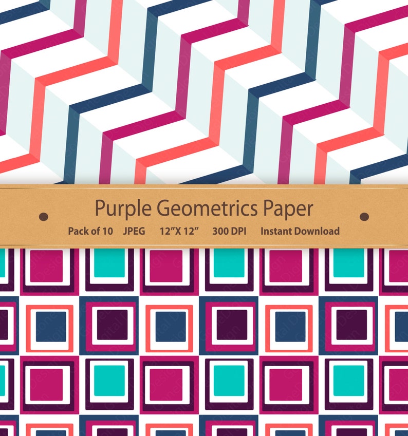 Digital Paper Purple Geometrics Digital Paper Pack 12x12 Digital ...