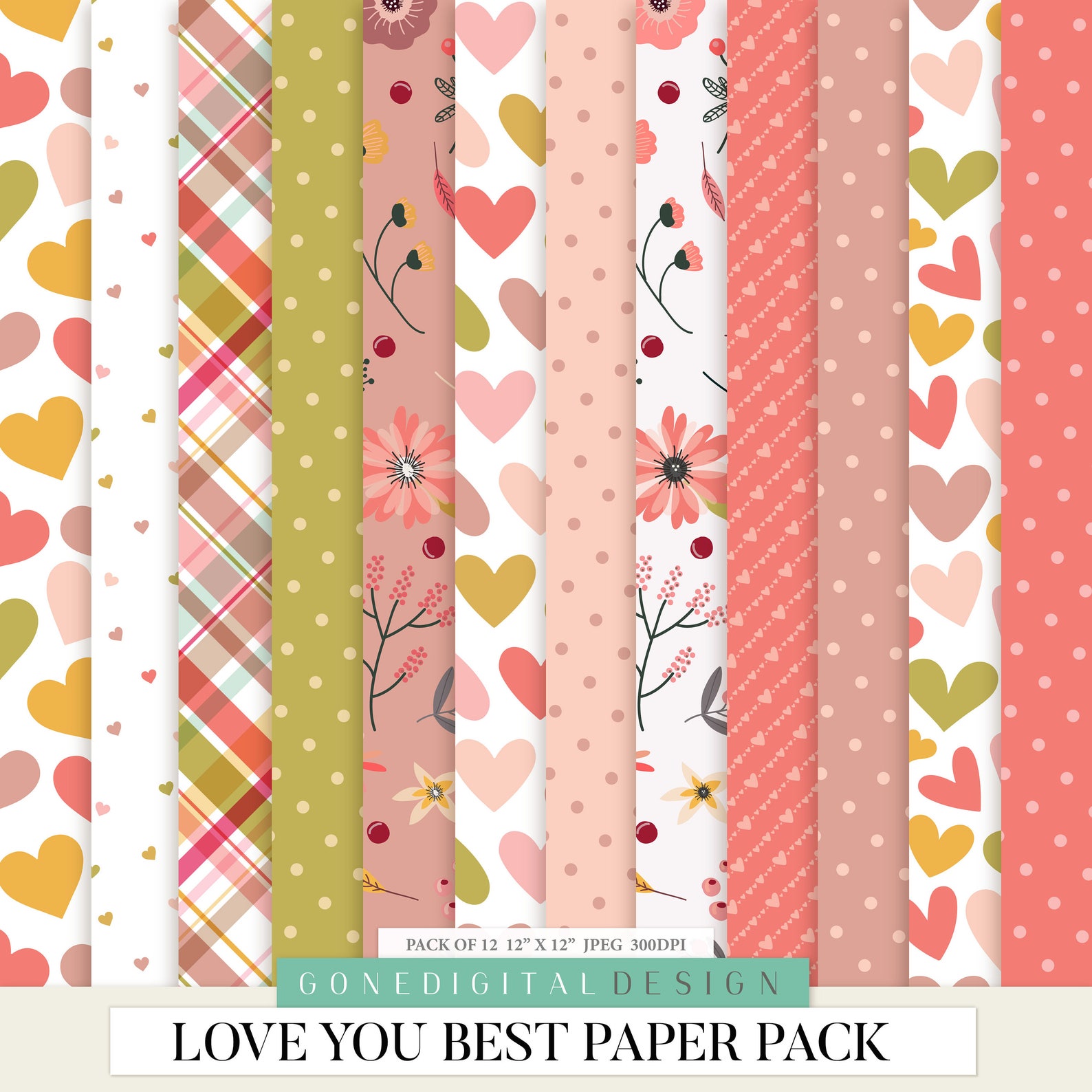 Digital Paper Love Patterns Valentine Papers Love Scrapbook Digital ...