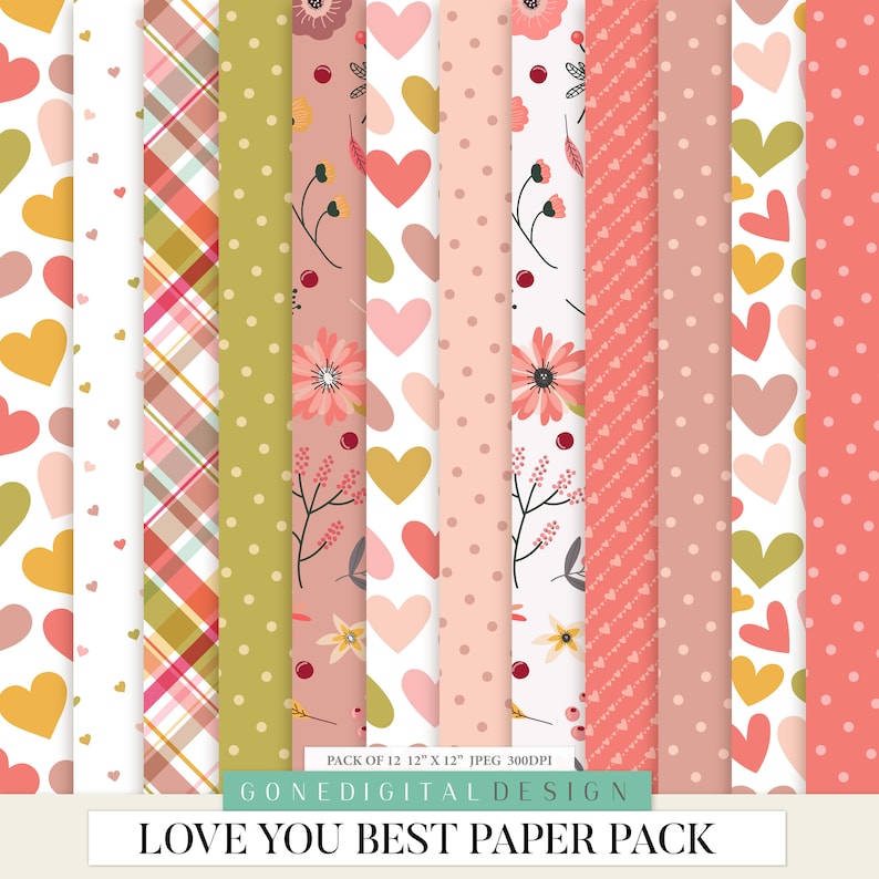 Digital Paper Love Patterns Valentine Papers Love Scrapbook Digital ...