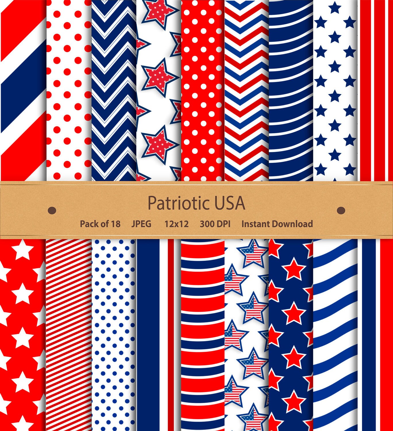 Patriotic USA Digital Paper Fourth of July America Independence Day ...