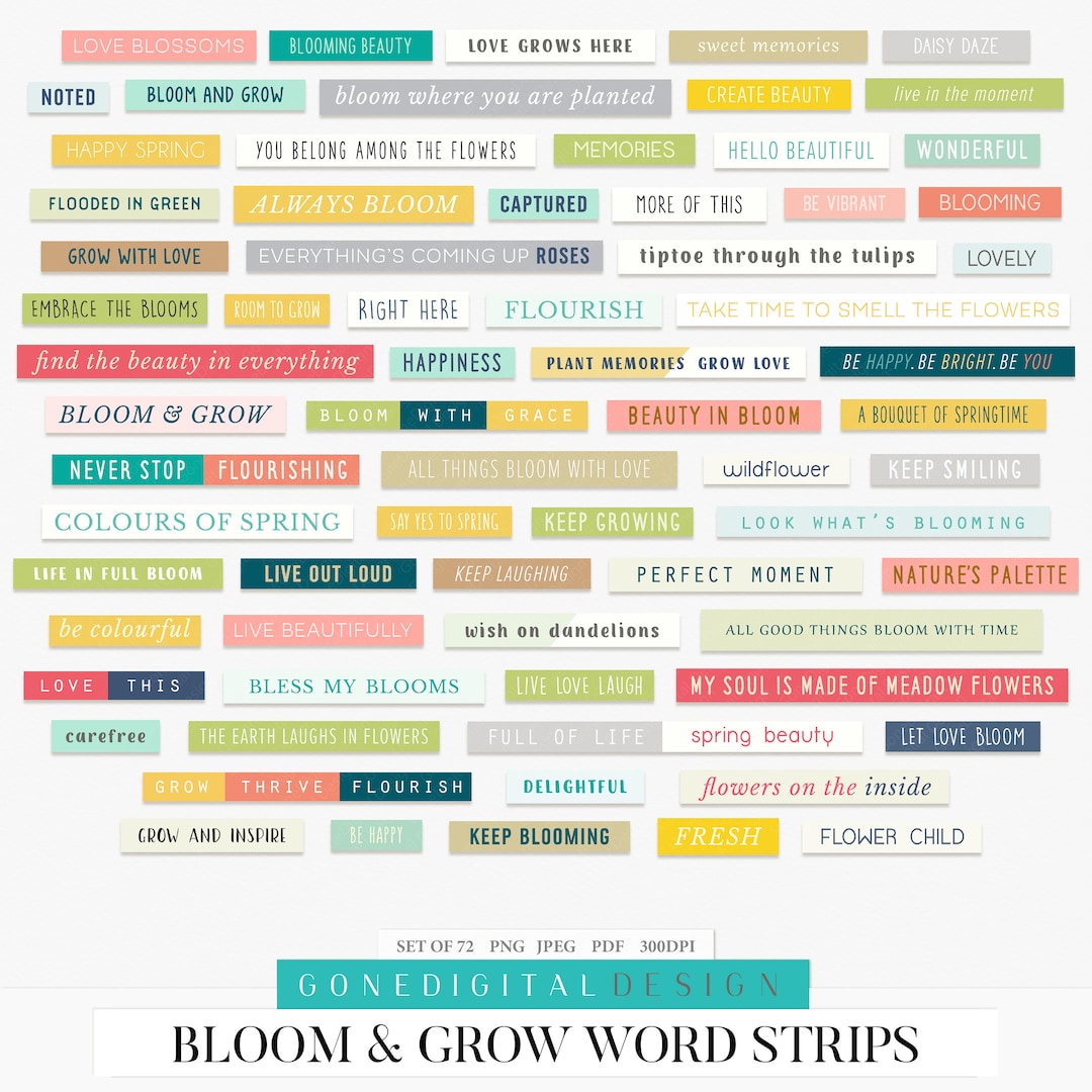 Bloom & Grow Words Spring Word Tags Sentiments Digital Scrapbook ...