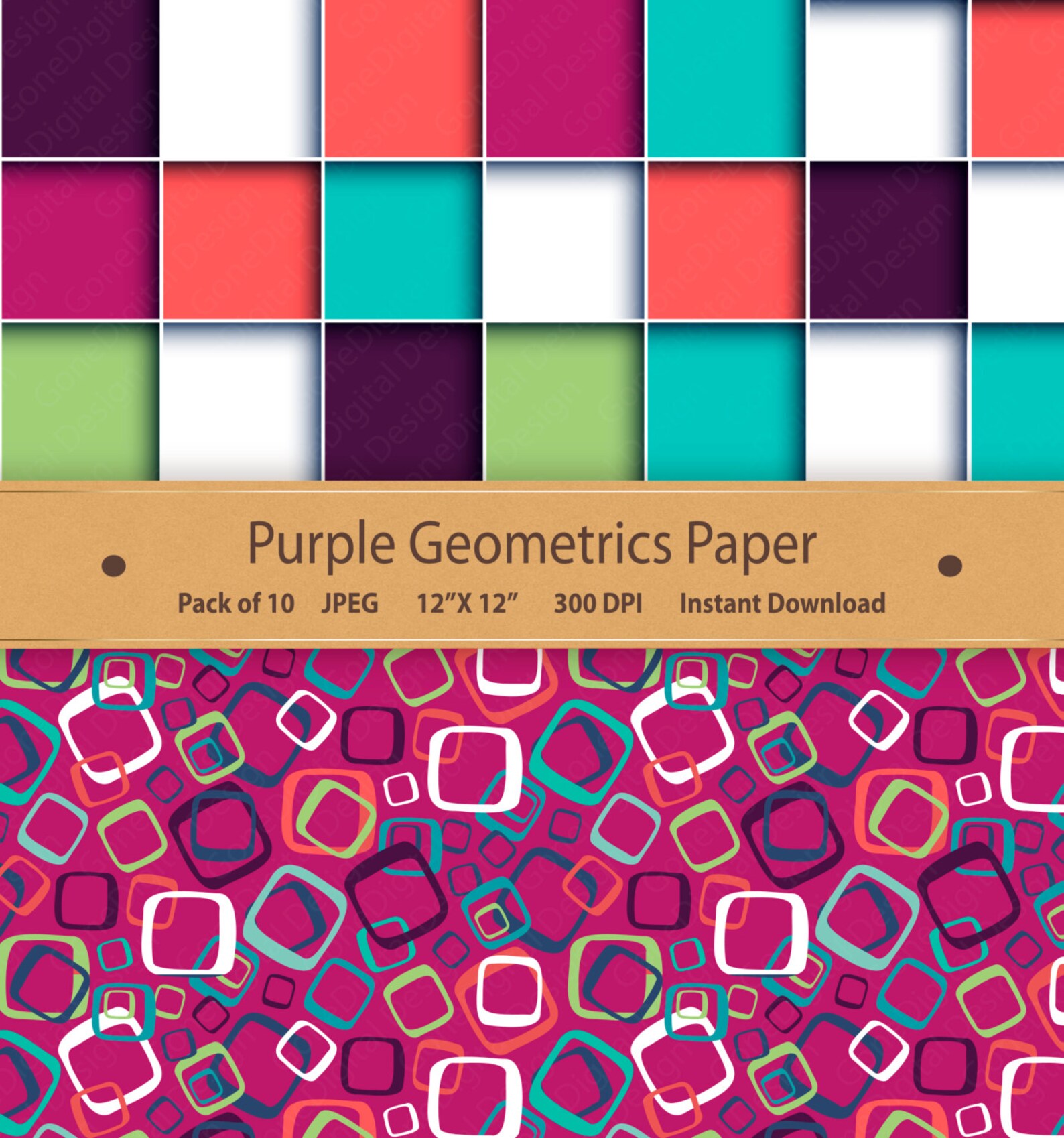 Digital Paper Purple Geometrics Digital Paper Pack 12x12 Digital ...