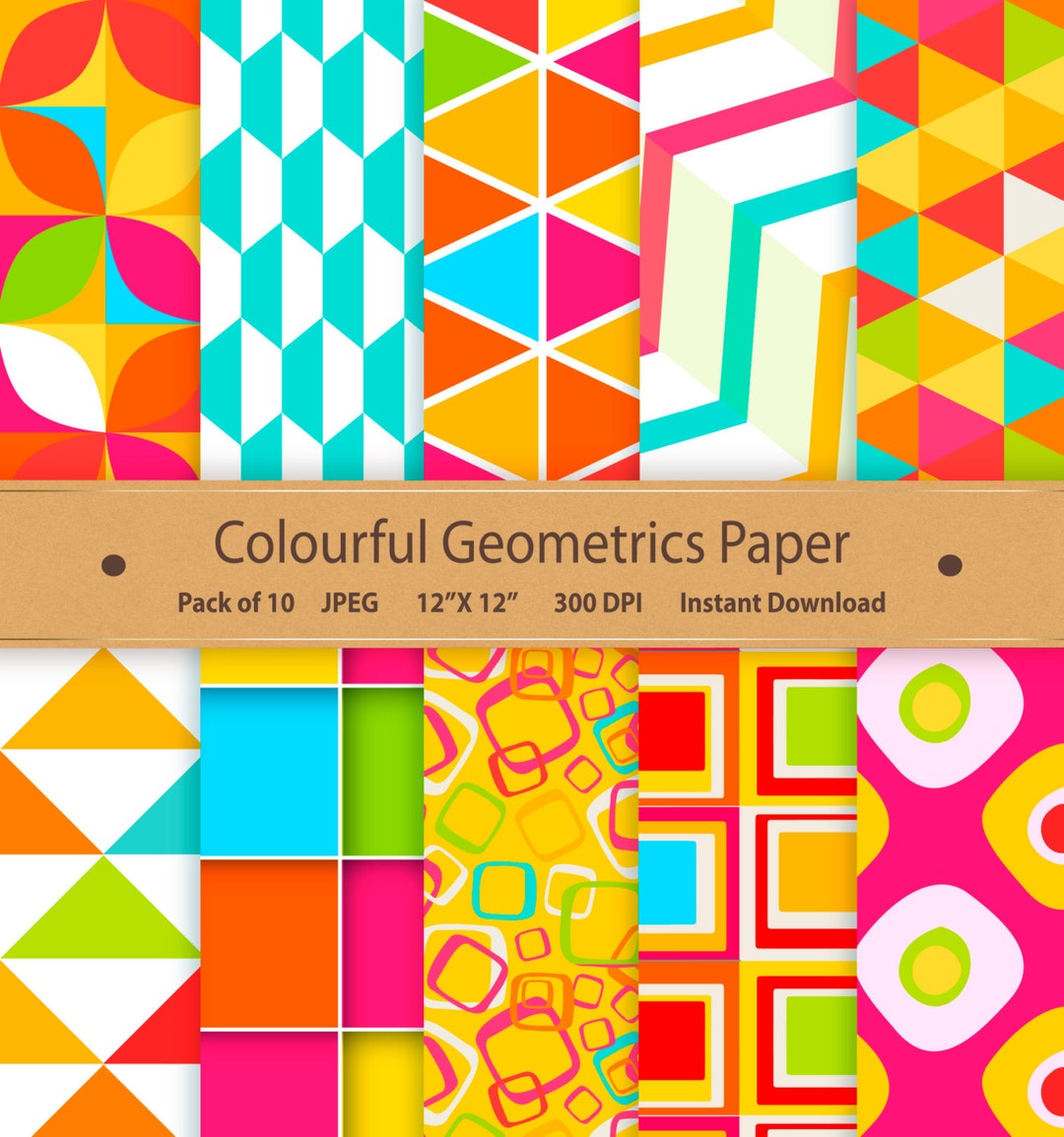 Colourful Geometrics Digital Paper Colorful Geometric 12x12 ...