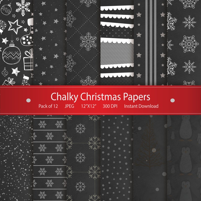 Christmas Digital Paper Chalky Christmas Papers Printable Design Chalk ...