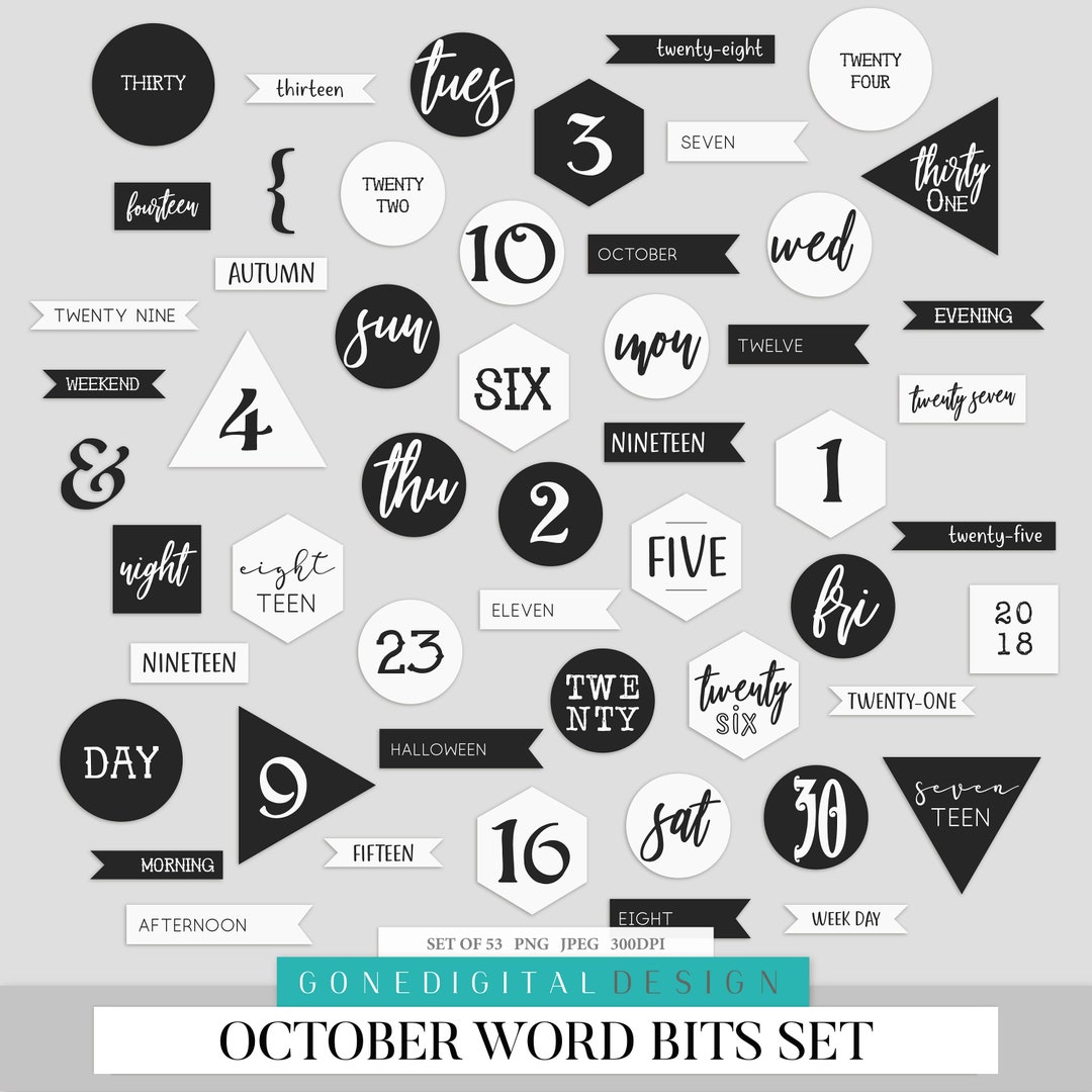 October Word Art Halloween Clipart October Stickers Number Art ...