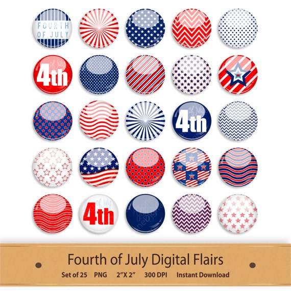 July Sticker Scrapbook Digital Flair Buttons Fourth of July 4th ...