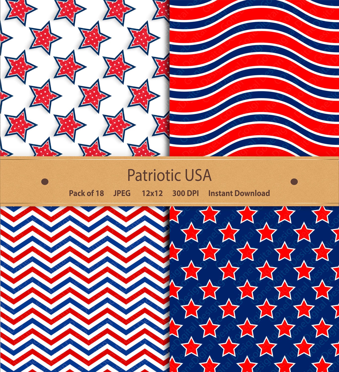 Patriotic USA Digital Paper Fourth of July America Independence Day ...