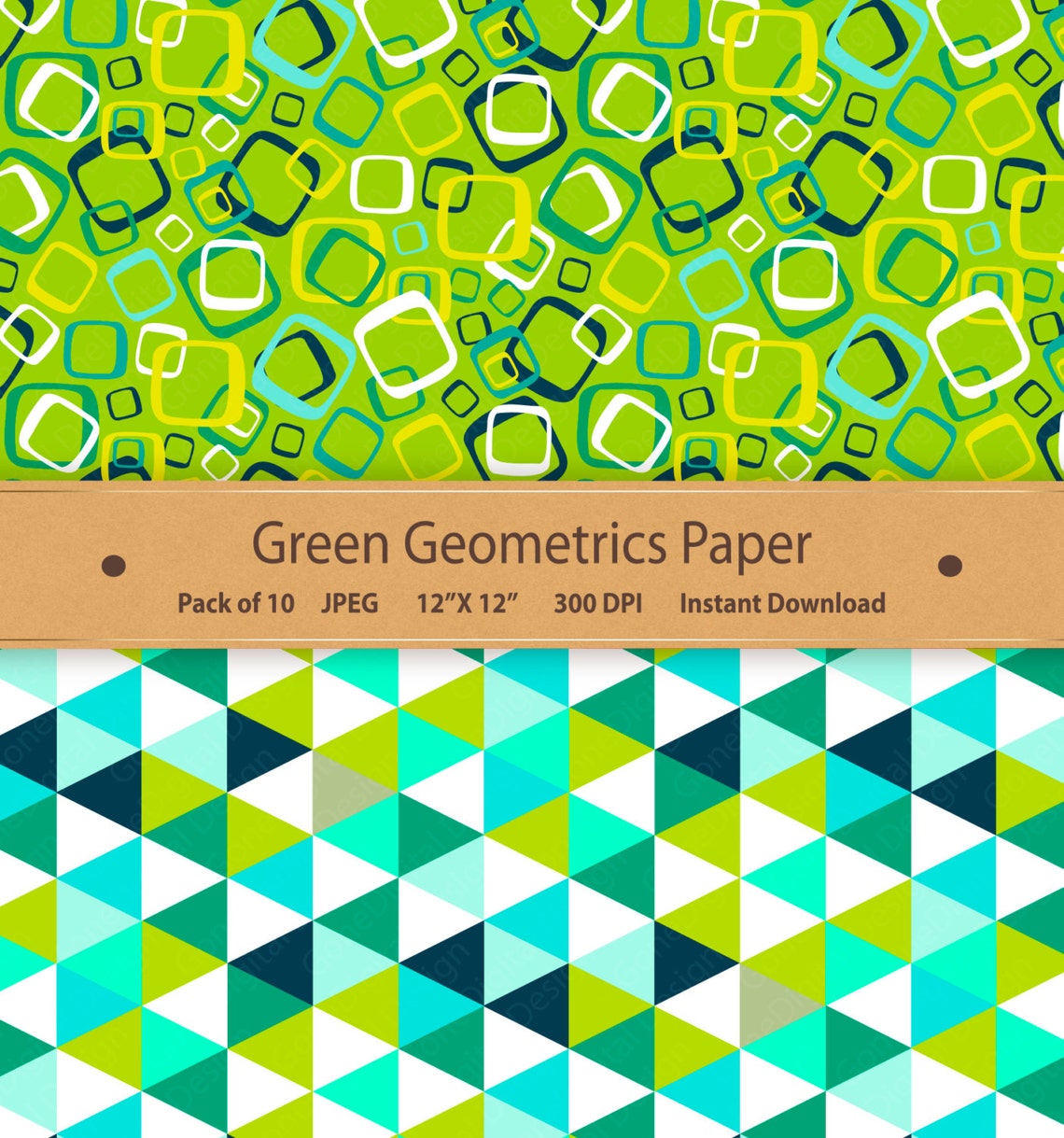 Geometric Digital Paper Green Geometrics Scrapbooking Paper | Etsy