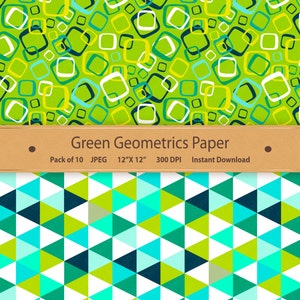 Geometric Digital Paper Green Geometrics Scrapbooking Paper Pattern ...