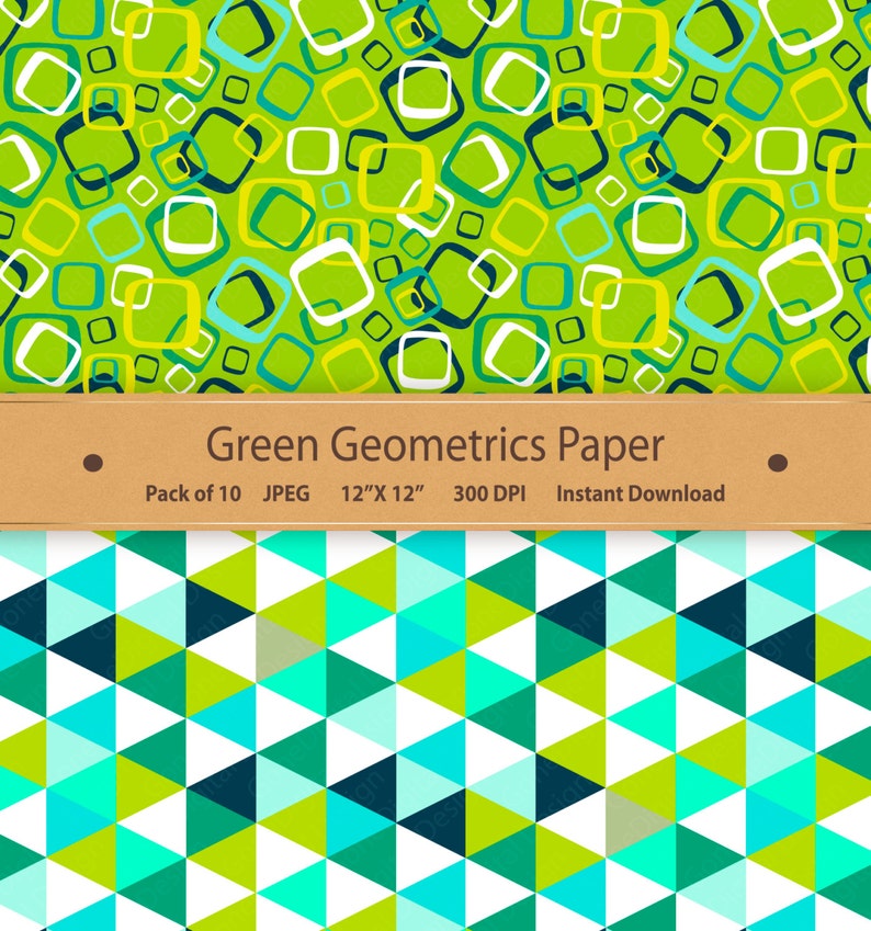 Geometric Digital Paper Green Geometrics Scrapbooking Paper Pattern ...