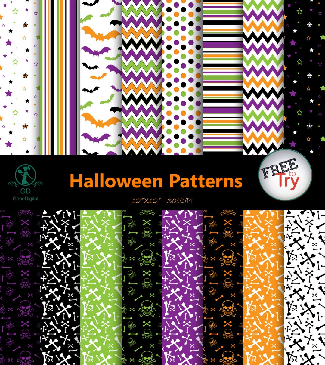 Halloween Digital Paper Pack: Skeleton, Chevrons, Stars (digital ...