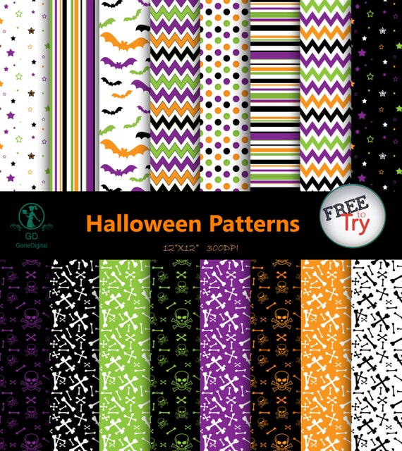 Digital Halloween Paper Pack Digital Scrapbooking Papers Skeleton Bones ...