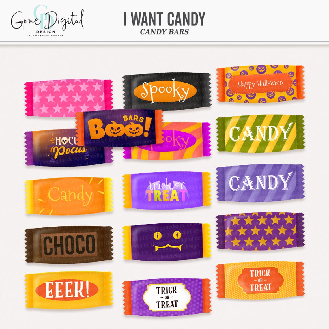 Digital Halloween Candy Bar Clip Art Halloween Sweets Clipart Halloween ...