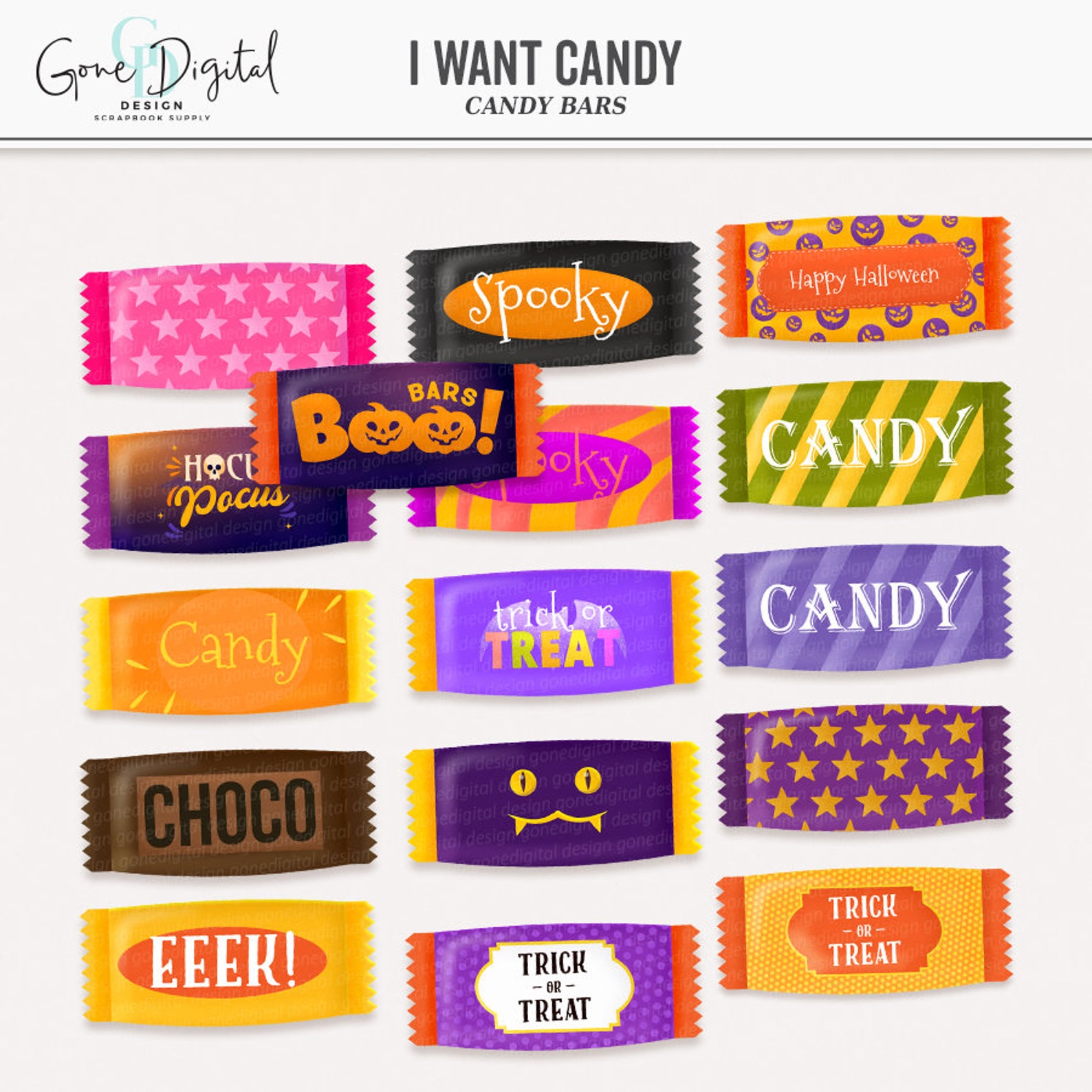 Digital Halloween Candy Bar Clip Art Halloween Sweets Clipart Halloween ...