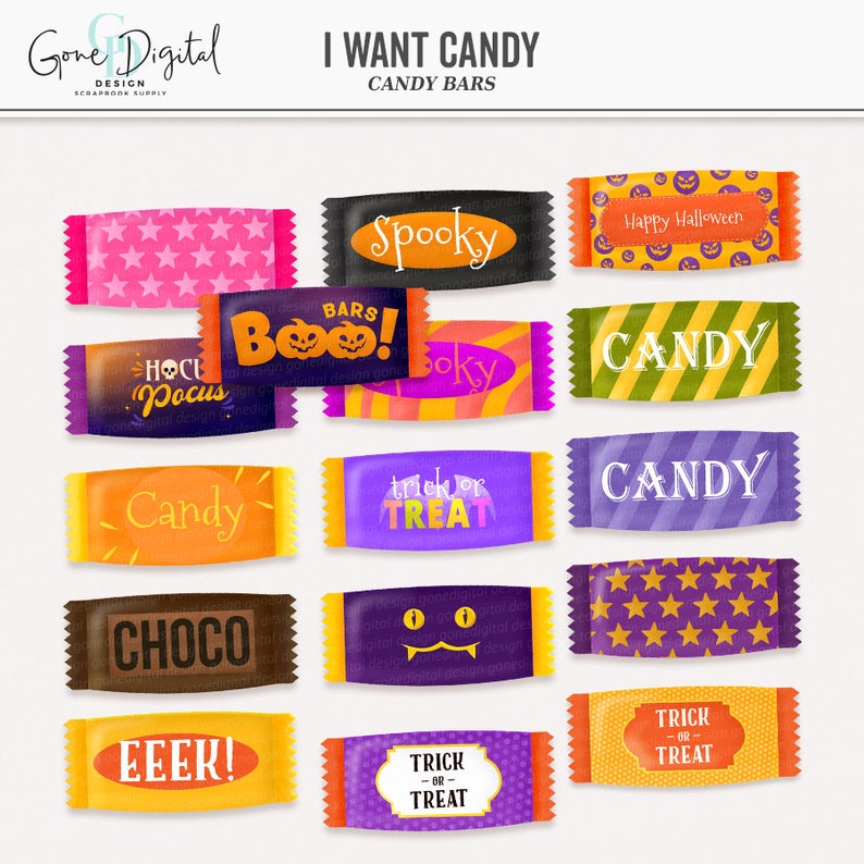 Digital Halloween Candy Bar Clip Art Halloween Sweets Clipart - Etsy