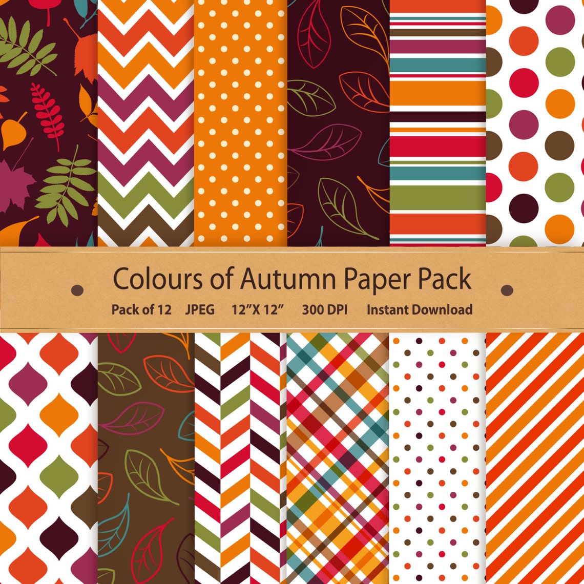 Autumn Geometric Paper Colours of Autumn Digital Scrapbooking | Etsy