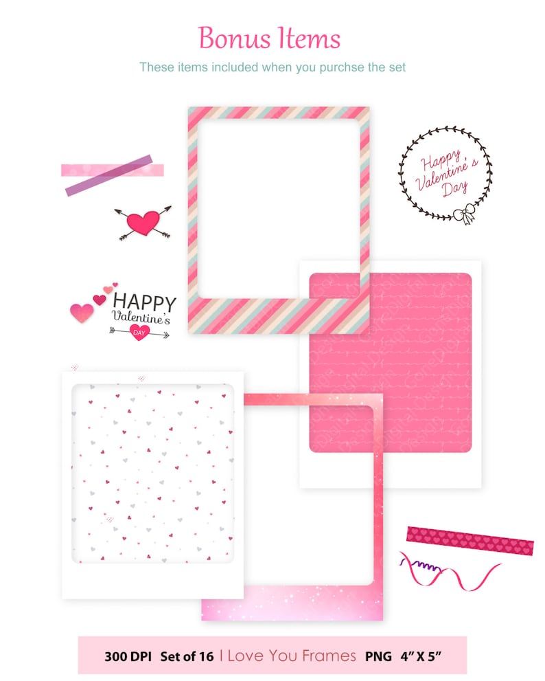 Valentine Frame Digital Clipart I Love You Digital Frame Pink Frame ...