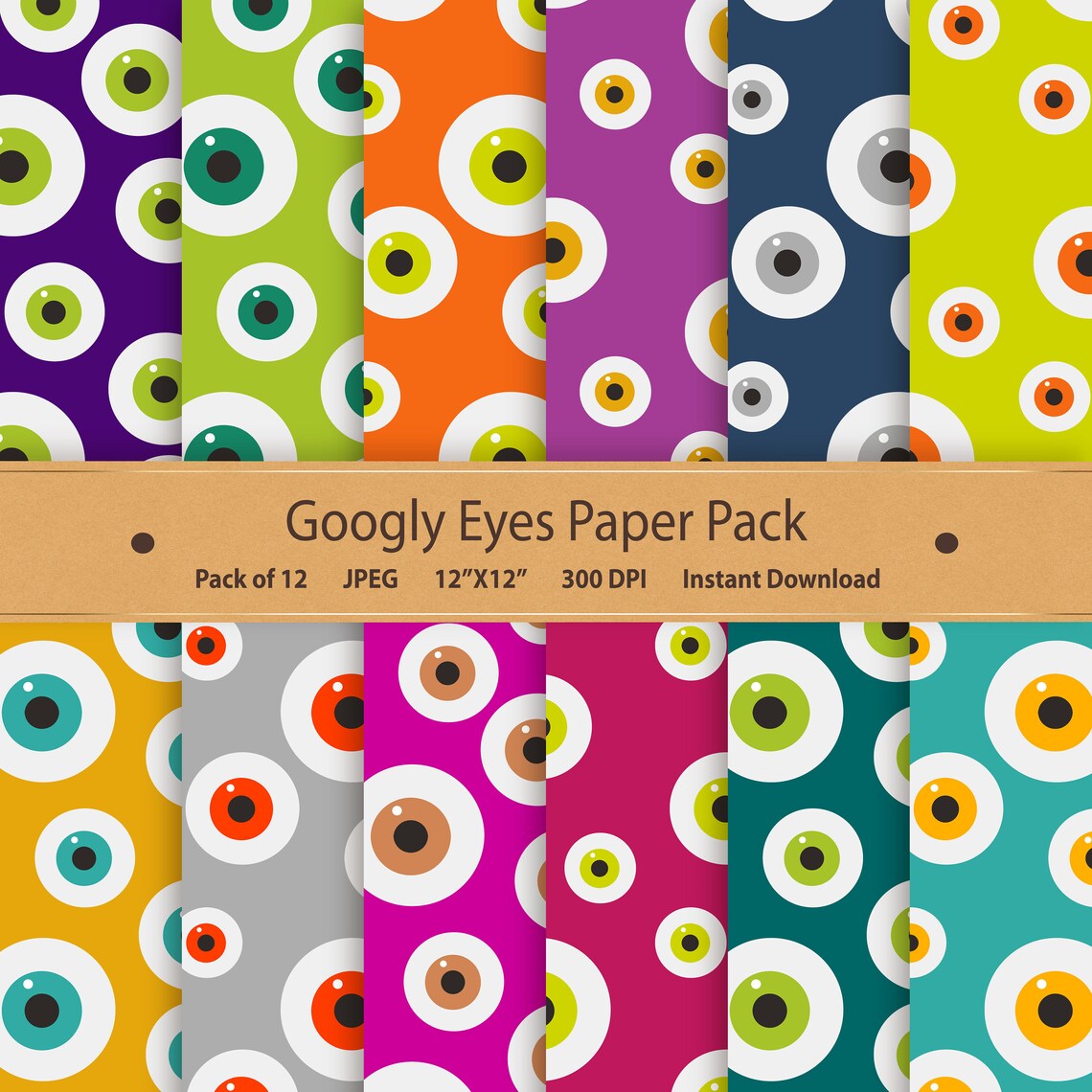 Googly Eyes Digital Scrapbook Papers Halloween Paper Pack Halloween ...