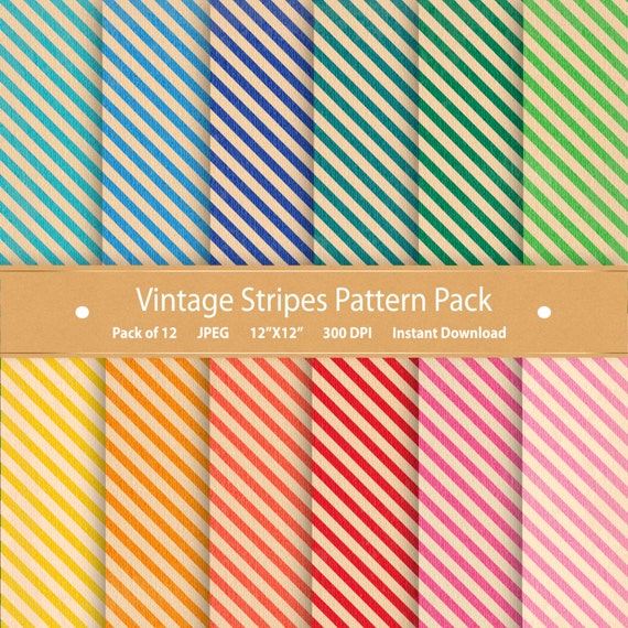 Digital Striped Paper Pack Vintage Stripes Scrapbooking Paper Vintage ...
