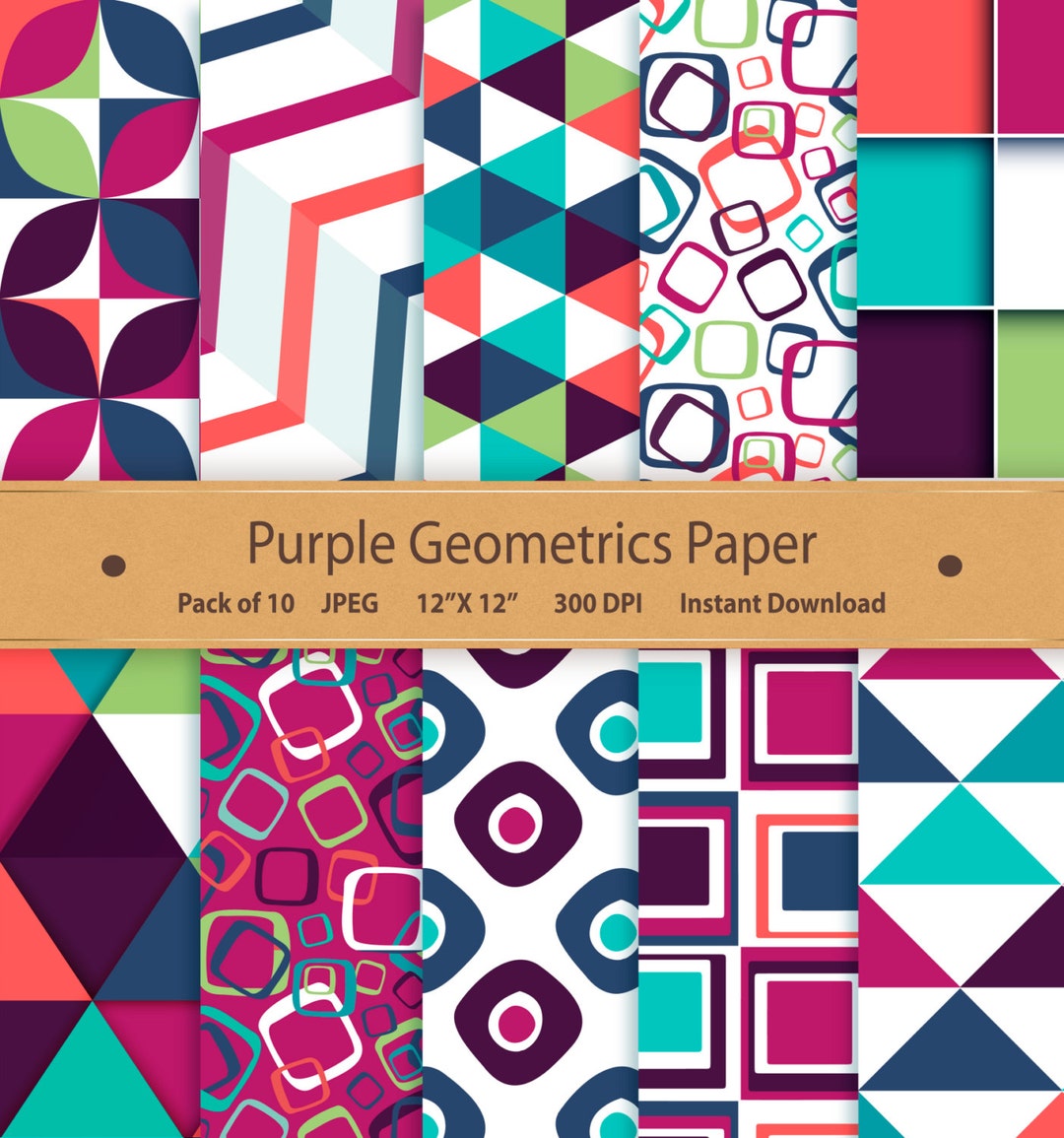 Digital Paper Purple Geometrics Digital Paper Pack 12x12 Digital ...