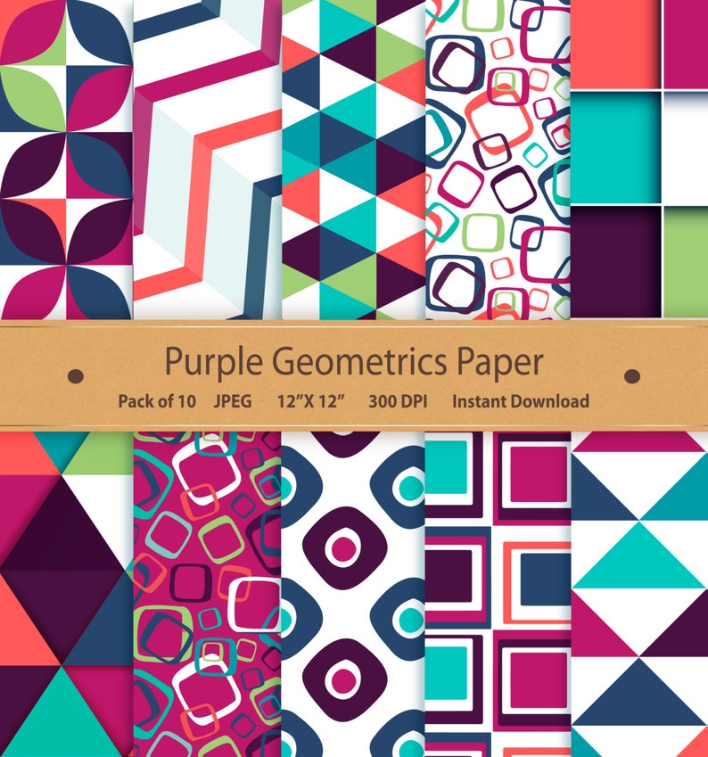Digital Paper Purple Geometrics Digital Paper Pack 12x12 Digital ...
