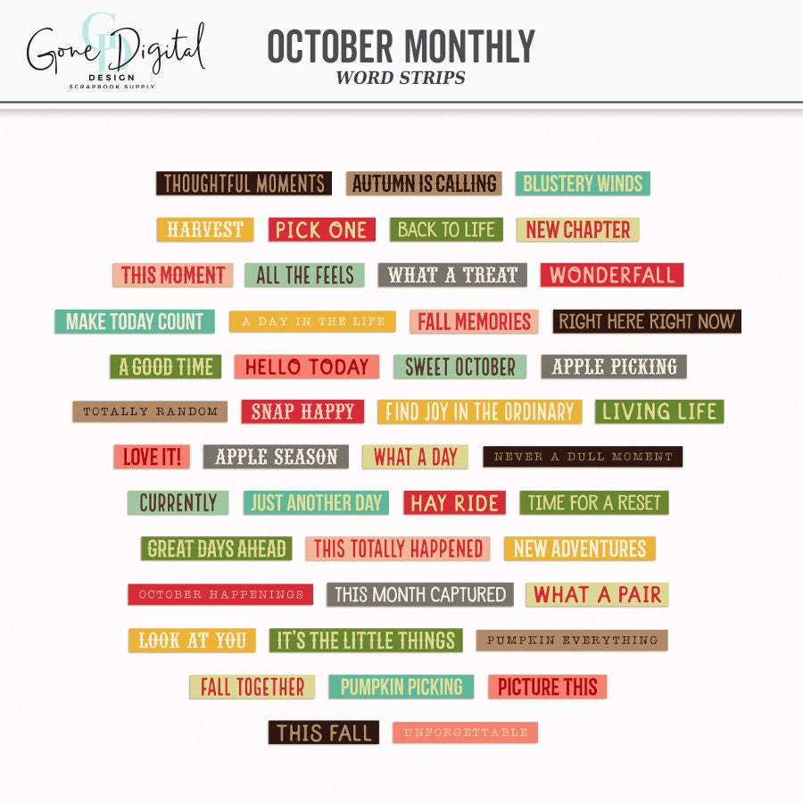 Fall Word Strips Autumn Digital Word Art Autumn Words Stickers Word ...