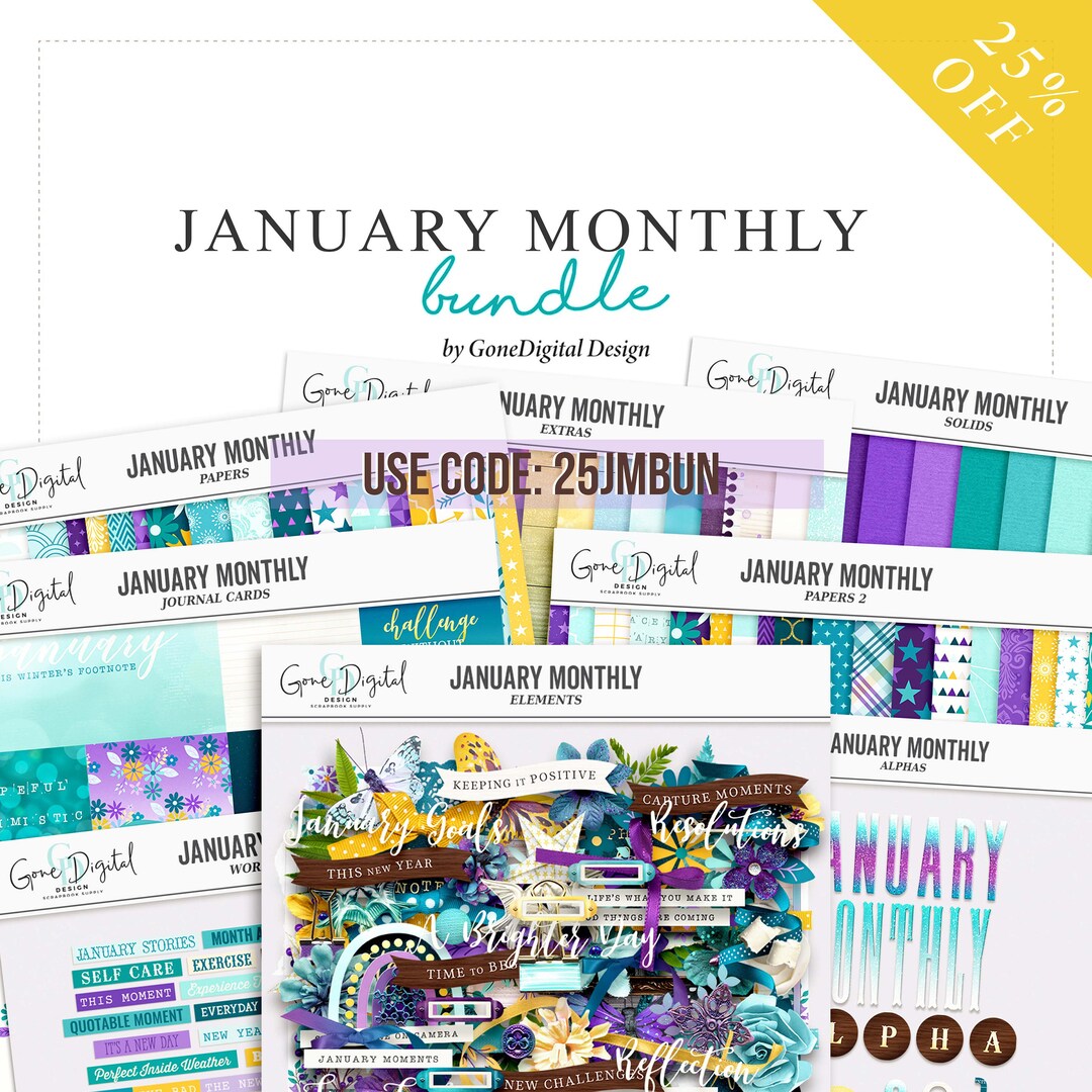 January Scrapbook Kit: Digital Paper, Clipart, Stickers (digital ...